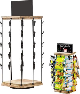 Generic Chip-Display | Chip-St&auml;nder Organizer mit Etikettenhalter - Drehst&auml;nder mit 5 Ebenen, 40 Zangen, K&uuml;chenorganizer mit Holzbasis und Anzeigetafel f&uuml;r Th