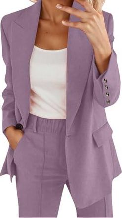 Generic Costume 2 pi&egrave;ces pour femme - Blazer d&eacute;contract&eacute; &agrave; manches longues - Pantalon large - Tenue de bureau avec poches - Ensemble d&eacute;t&eacute; assorti, violet clai