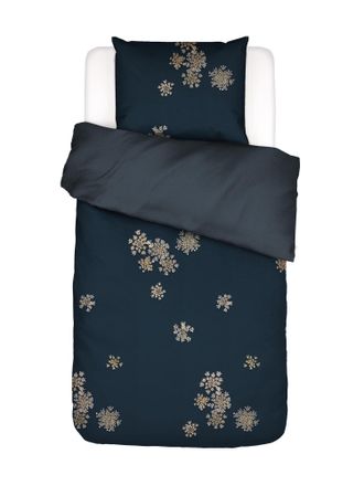 Essenza Bettwäsche Lauren Dunkelblau Indigo Weiß Blumen Blüten Baumwollsatin, Größe:155 cm x 220 cm