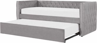 Beliani Tagesbett Grau Samtstoff 90x200 cm mit Lattenrost Nieten Modern Glamour