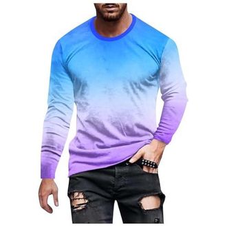 Generic T-shirt pour homme, d&eacute;contract&eacute;, doux et confortable, en coton, pour homme, avec petit imprim&eacute;, col rond et manches longues, Violet clair, XXL