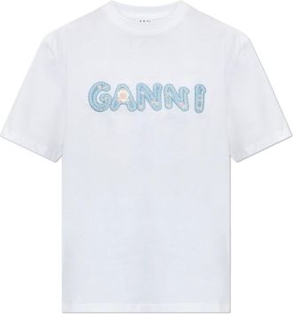 Ganni Femme, Tops, Blanc, Taille: 40 FR T-shirt avec Logo Brod&eacute;