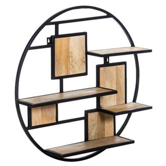 Made In Meubles Made In Meubles - &Eacute;tag&egrave;re ronde en bois de manguier et m&eacute;tal noir - 80 cm de hauteur et largeur - Design industriel moderne pour bureau ou salon