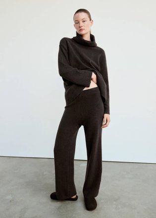 Mango Pull de pyjama en maille col roul&eacute; chocolat - Femme - XS - MANGO