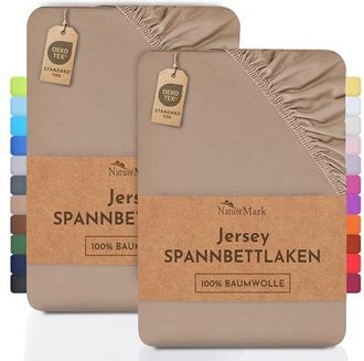 NatureMark 2er Pack Kinder Jersey Spannbettlaken, Spannbetttuch 100% Baumwolle in vielen Größen und Farben MARKENQUALITÄT ÖKOTEX Standard 100 | 70x140 cm - Sand/