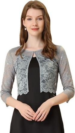 Allegra K Cardigan Court &eacute;l&eacute;gant pour Femme, bol&eacute;ro Transparent en Dentelle floraleGris XS