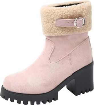 Generic Bottes dhiver pour femme doubl&eacute;es de fausse fourrure &agrave; talon &eacute;pais d&eacute;contract&eacute; &eacute;l&eacute;gant fermeture &eacute;clair dans le dos confortables et chaudes bottes de 