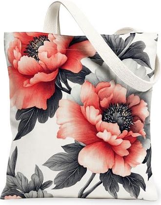 Generic Sac fourre-tout en toile de pivoine printani&egrave;re pour le shopping, 33 x 38 cm, simple et mignon, sac d&eacute;picerie r&eacute;utilisable pour femme, motif botanique