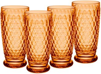 Villeroy & Boch Boston Apricot Longdrinkgläser 4er Set, 400 ml, Farbige Trinkgläser mit Facettenmuster, Kristallglas für Cocktails, Spülmaschinengeeignet, Orange