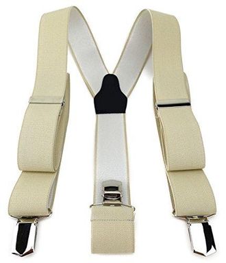 TigerTie Bretelles unisexe en forme de Y avec 3 clips extra forts - Couleur unie - Finitions de qualit&eacute; - Largeur 35 mm - Beige - Taille Unique