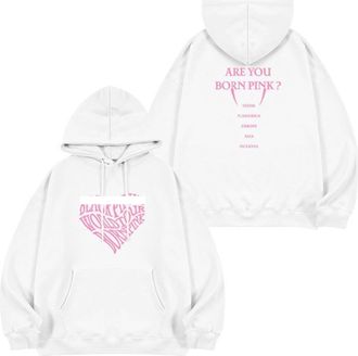 Generic BLI-NK Album Born Pink Hoodie Support Bedrucktes Merch-Sweatshirt 2023 Baumwoll-Rei&szlig;verschluss-Shirts(A White,L)