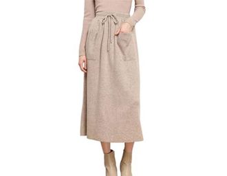 Generic Demi-jupe tricotée pour femme - Longue et élégante - Double poche, D, M