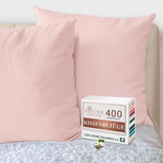 Pizuna Luxuri&ouml;ser Soft-Satin 2er Pack Kissenbezug 80x80 cm Licht Rosa, 400 Fadenzahl Baumwolle Quadratisch Kissenbez&uuml;ge, 100% Langstapel Baumwolle Nur Kissen
