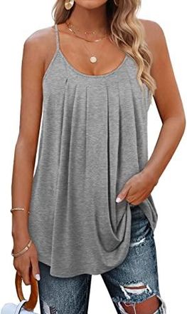 Minetom Haut Femme sans Manche Ete Débardeur Long Cami Gilet à Bretelles évasée Blouse Casual Basique Tshirt à la Maison Top B Gris M