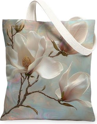 Generic Sac fourre-tout en toile de fleurs de magnolias printaniers pour le shopping, 33 x 38,1 cm, sac d&eacute;picerie r&eacute;utilisable moderne marbr&eacute; pour femme, pein