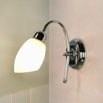 Licht-Erlebnisse Glanzvolle Wandlampe Chrom Echt-Messing Glas Schirm Klassische Wandleuchte Badezimmer Treppenhaus