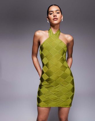 Asos Robe courte dos nu effet bandage à motif damier - Olive-Vert