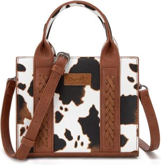 Montana West Wrangler Mini-Tragetasche für Damen, Kuh-Druck, Western-Umhängetasche, Mini Allover Kuh Print Braun, Small