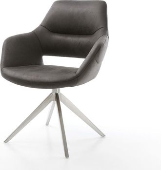 DELIFE Drehstuhl Yago-Flex mit Armlehnen Mikrofaser Anthrazit Vintage Kreuzgestell breit Edelstahl 360° drehbar Wippfunktion Taschenfederkern, Esszimmerstühl