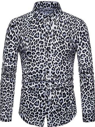 Generic Chemise Décontractée pour Hommes Léopard Chemise Décontractée À Revers À Cou De Couche À Poitrine