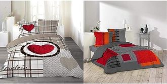 Douceur d'Intérieur 1640829 Parure de Lit 3 Pièces Imprimé Love Mountain Gris 220 x 240 cm & Double, Coton, Imprimé, 220 x 240 cm