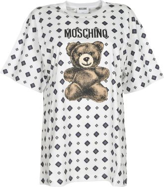 Moschino Femme, Tops, Blanc, Taille: 42 FR Logo T-Shirt