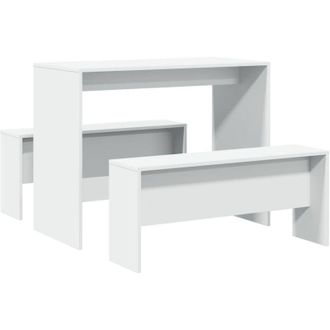 vidaXL Ensemble table &agrave; manger et bancs 3pcs blanc bois ding&eacute;nierie - Vidaxl