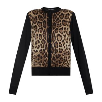Dolce & Gabbana Cardigan &agrave; Motif Animalier - Femme - Pulls - Brun - Taille: 40 FR