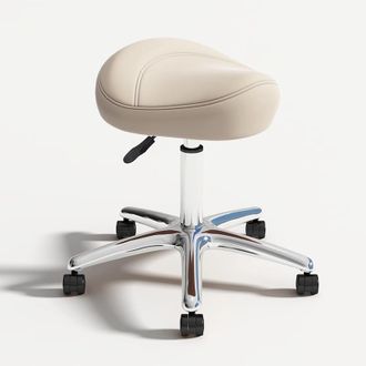 Generic Hocker mit Rollen H&ouml;henverstellbar 45~60cm Bequemes Schwammkissen Sattelhocker Drehhocker f&uuml;r K&uuml;che Entwurfssalon Labor B&uuml;ro Massagehocker(White)