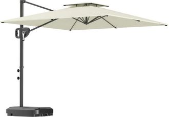 OUTSUNNY Parasol d&eacute;port&eacute; carr&eacute; - Outsunny - 2 bases - manivelle et inclinable - protection solaire - 2,5 x 2,5 m - cr&egrave;me
