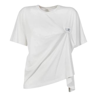 Maison Margiela Numerisches Logo Drap&eacute; T-Shirt - - Tops - Damen - Wei&szlig; - XS