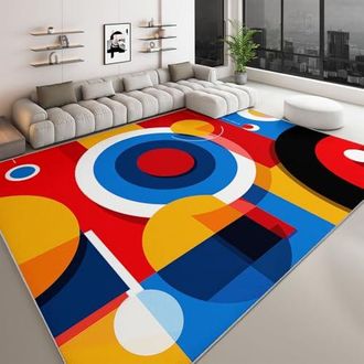 Generic Tapis Rouge Lavable pour Salon, Tapis &agrave; Poils Courts Antid&eacute;rapant Minimaliste Moderne Sport G&eacute;om&eacute;trique pour Enfants Bureau Salle &agrave; Manger Cuisine et 