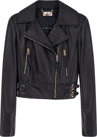 Elisabetta Franchi Femme, Vestes, Noir, Taille: 38 FR Veste en cuir asym&eacute;trique