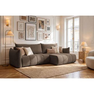 Fun M&ouml;bel Ecksofa Schlafsofa ONTARIO in Stoff Poso Braun Ottomane Rechts