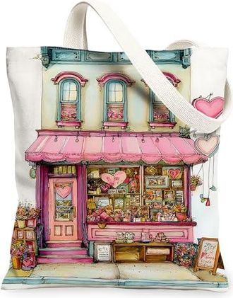 Generic Sacs fourre-tout vintage en toile motif coeur artistique, r&eacute;utilisables, l&eacute;gers et lavables, blanc, 13x15 Inch