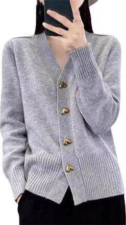 Generic Cardigan en tricot pour femme - Style d&eacute;contract&eacute; - Col en V - Manches longues - Streetwear r&eacute;tro, gris, Taille XS