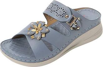 Generic Sandales en cuir pour femme - Sandales compens&eacute;es d&eacute;contract&eacute;es &agrave; lani&egrave;res crois&eacute;es de couleur unie - Sandales de marche confortables - Soutien de la 