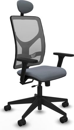 Piqueras y Crespo Stuhl mit 3D-Armen, h&ouml;henverstellbarer Lendenwirbelst&uuml;tze und festem Kopfteil, ausgestattet mit Syncro/Traslack und Schneideschaum, Grau/Grau