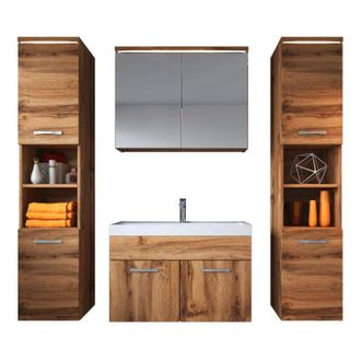 Badplaats Badplaats - Badezimmer Badm&ouml;bel-Set Paso xl led 80cm Waschbecken Eiche - Unt