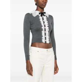 Self Portrait Lace Collar and Trim Cardigan - Gray