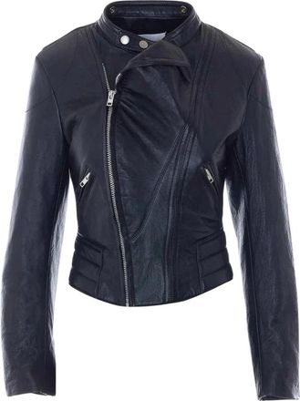 Maison Margiela Veste motard en cuir asym&eacute;trique - Femme - Vestes - Noir - Taille: 36 FR