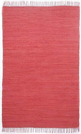 THEKO | Dhurry Teppich aus 100% Baumwolle Flachgewebe Teppich Happy Cotton | handgewebt | Farbe: Rot | 60x120 cm