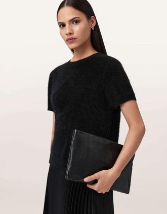 AllSaints Bettina - Eel-Clutch in Schwarz