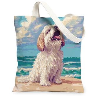 Generic Summer Shih Tzu Sac fourre-tout en toile pour faire du shopping 33 x 38,1 cm, sac d&eacute;picerie r&eacute;utilisable pour femme, peinture esth&eacute;tique, d&eacute;coration c
