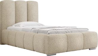 Mirjan24 Polsterbett Widoni Boucle mit Bettkasten, Bettgestell mit Lattenrost, Bett mit Polsterkopfteil und Vertikale Streifen Nähdesign (Abriamo 03, 90 x 200 