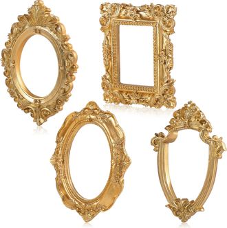 Tendycoco Vintage Bilderrahmen Set 4 St&uuml;ck Goldene Retro Fotorahmen Aus Harz Wandh&auml;ngend & Tischdekoration F&uuml;r Fotografie Requisiten Und Wohnaccessoires
