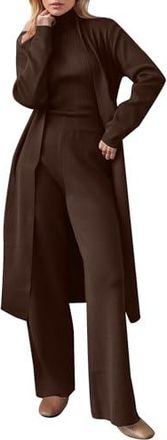 Generic Printemps Automne 3 Pi&egrave;ces Femmes Cardigan Surv&ecirc;tements Pantalon Tricot&eacute; Ensemble Pull Costume Mode Ensemble 3 Pi&egrave;ces (Coffee, One Size)