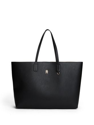Tommy Hilfiger Tragetasche TOMMY HILFIGER TH ICON TOTE, Damen, Gr. B/H/T: 50cm x 33cm x 15cm, schwarz, Lederimitat, Taschen, Damen Schultertasche mit herausnehmbarer