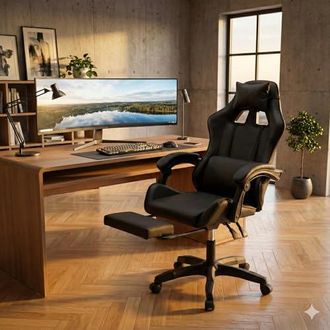 Concept Usine | Chaise de Bureau Gaming Ergonomique ALTAIR Noir | Dossier Inclinable 135&deg; | Repose-Pied D&eacute;ployable | Hauteur R&eacute;glable | Coussins Lombaires et T&ecirc;te |
