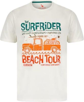 Sth. Shore T-shirt à col rond en coton imprimé graphique vintage pour homme « Surfer Van », Blanc brillant, S